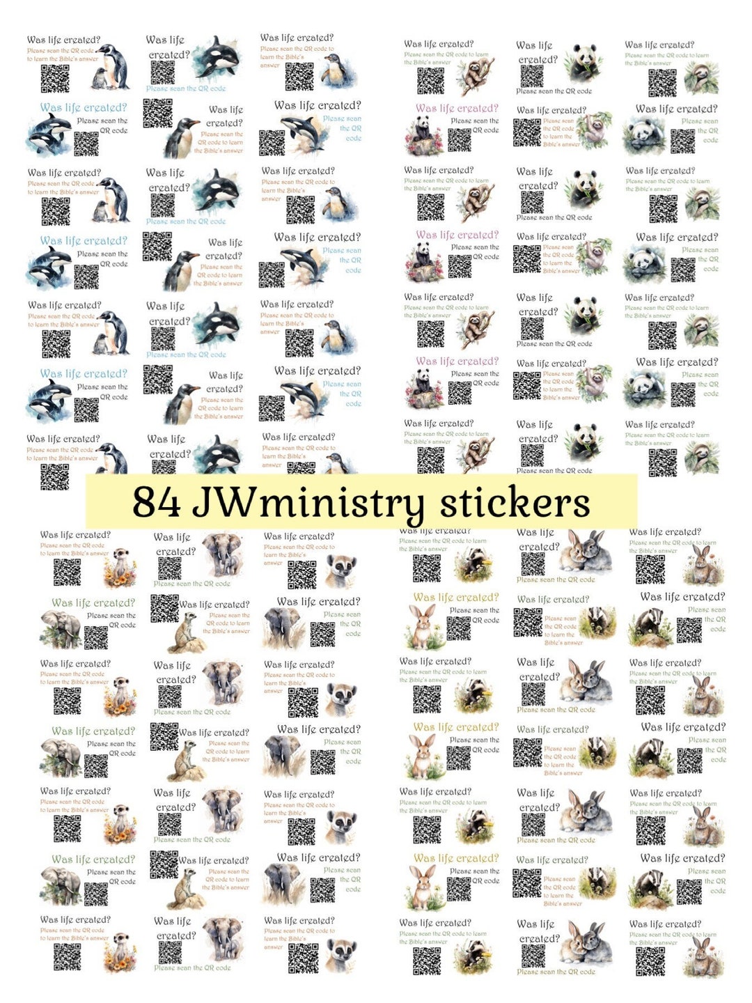 84 JW Stickers Features the QR Code for the Was Life Created? Brochure ...