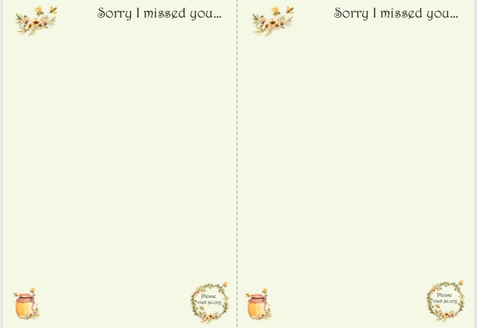 JW 'sorry I Missed You...' Little Printable Writing A4 Paper Templates ...