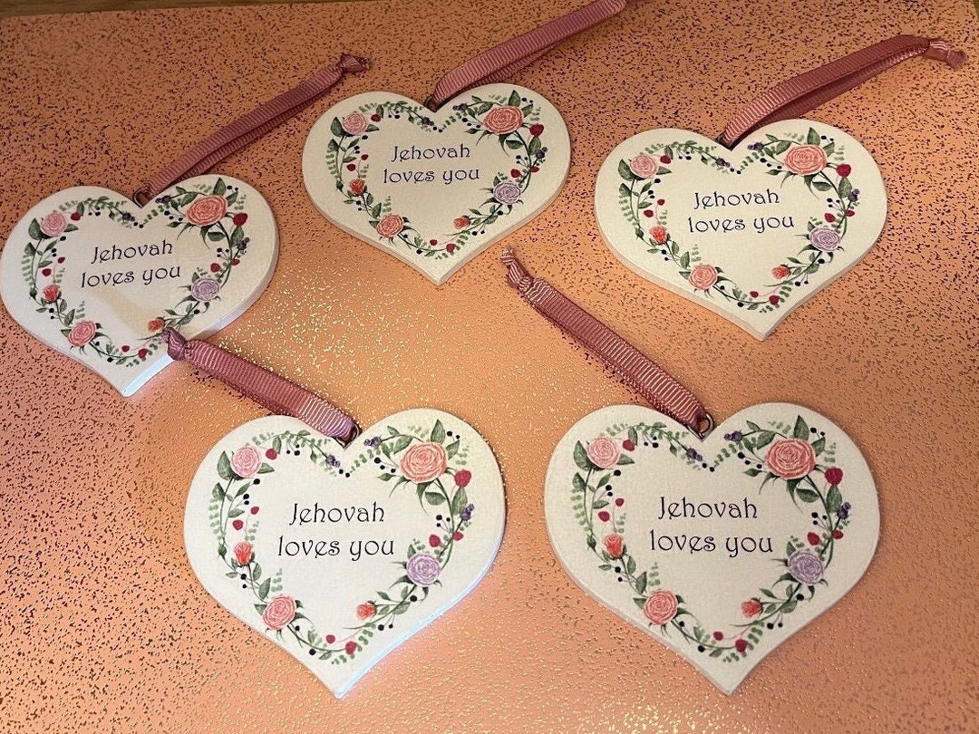 JW Gift Jehovah Loves You Small Hanging Heart Gift With Peony Flower ...