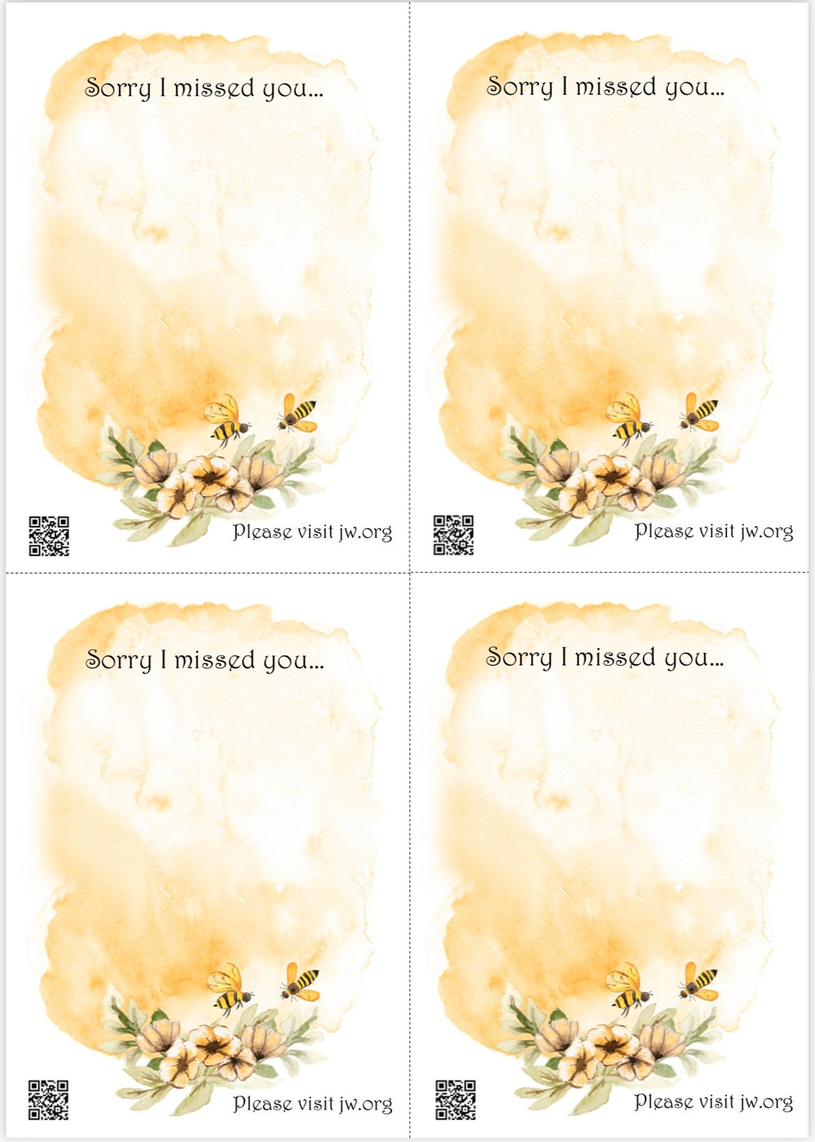 JW 'sorry I Missed You...' Little Printable Writing A4 - Etsy
