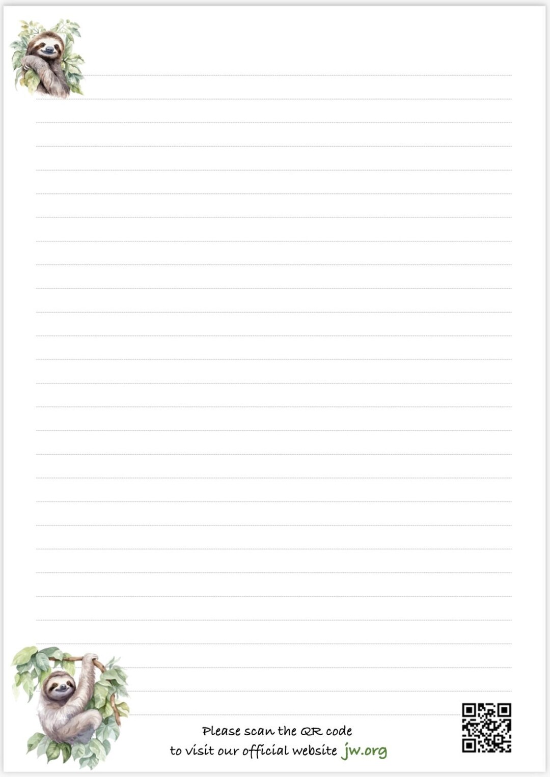 JW Sloth Digital Letter Writing Templates - Lined & Unlined With and ...