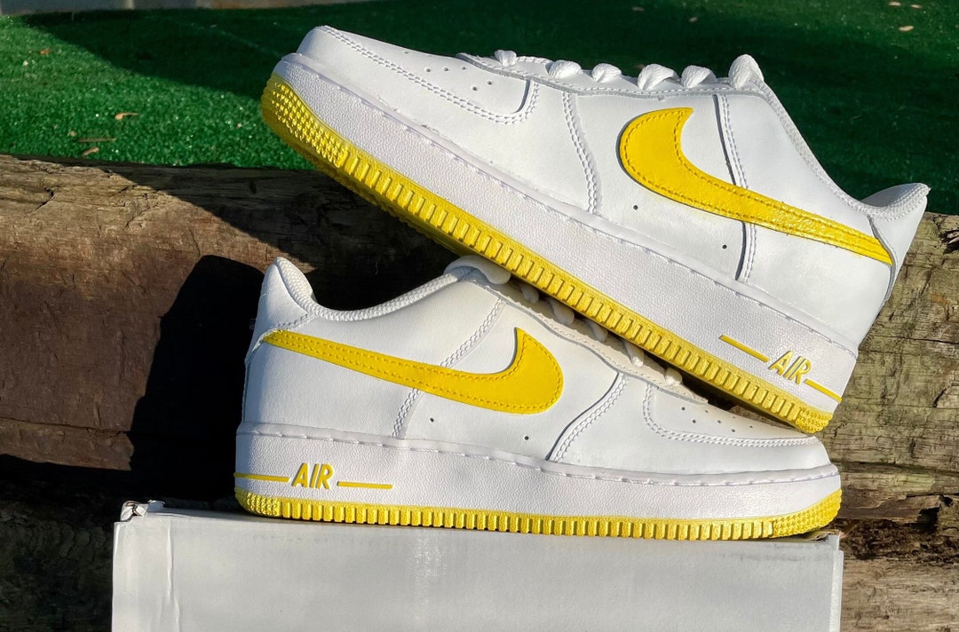 Custom Air Force Ones - Custom AF1 - Custom Painted - Yellow Swoosh ...