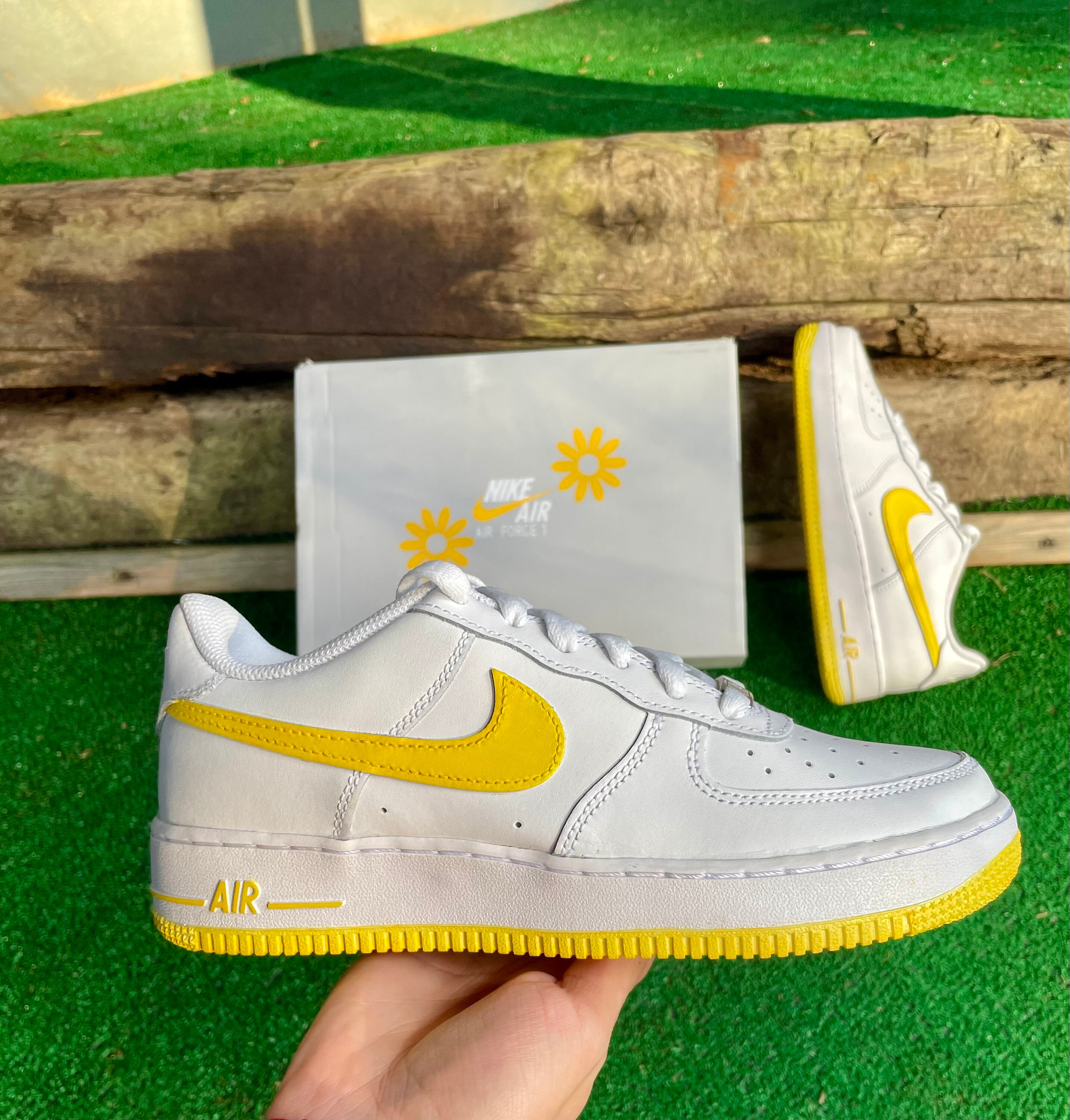 Custom Air Force Ones - Custom AF1 - Custom Painted - Yellow Swoosh ...
