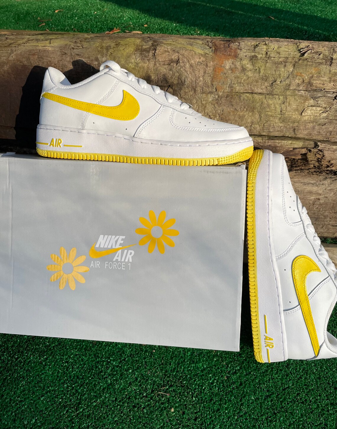 Custom Air Force Ones - Custom AF1 - Custom Painted - Yellow Swoosh ...