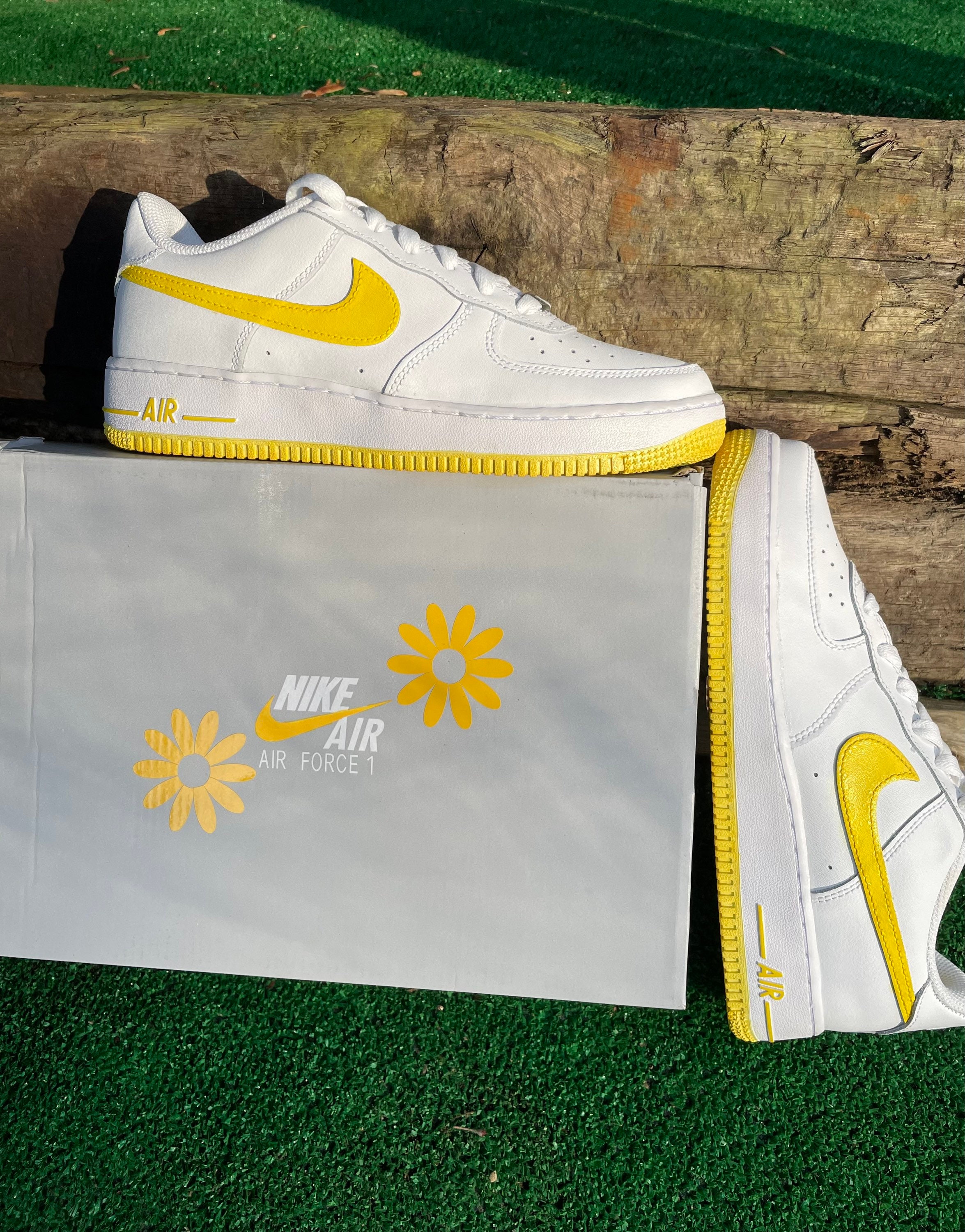 Custom Air Force Ones - Custom AF1 - Custom Painted - Yellow Swoosh ...