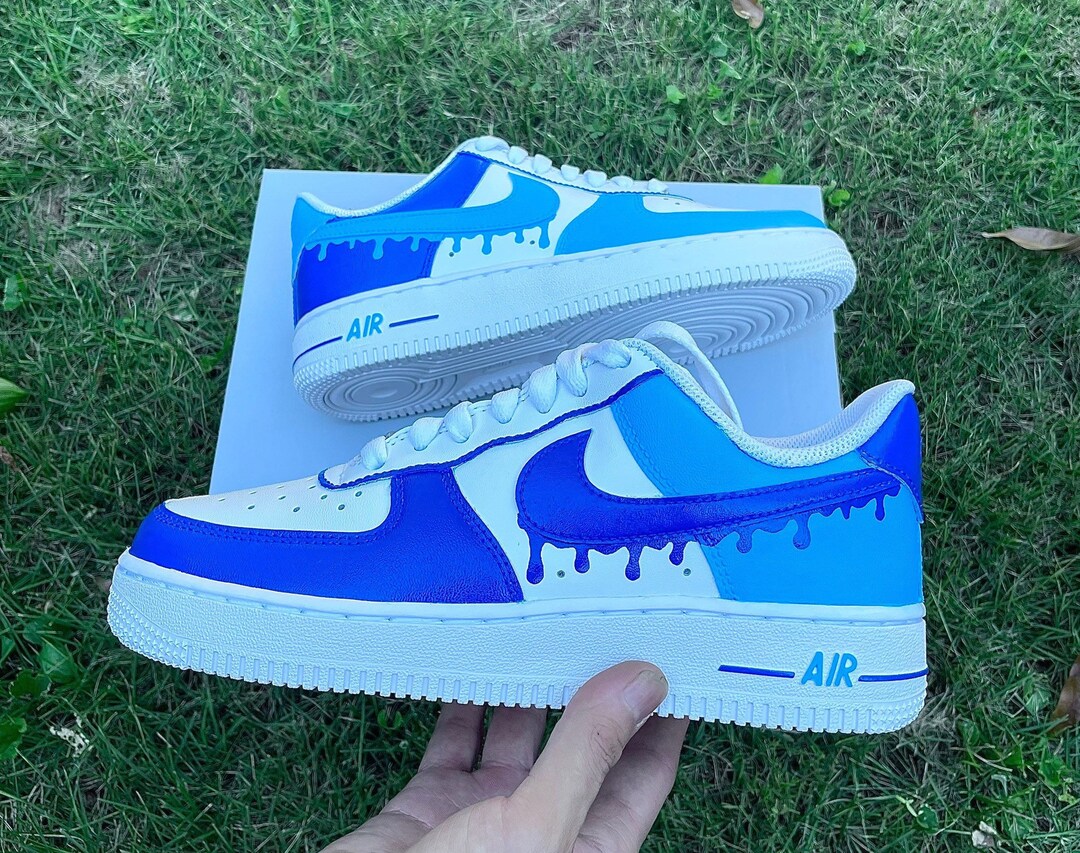 Reverse Drip Blue Air Force 1 - Blue Color Block AF1 - Custom Drip AF1 ...