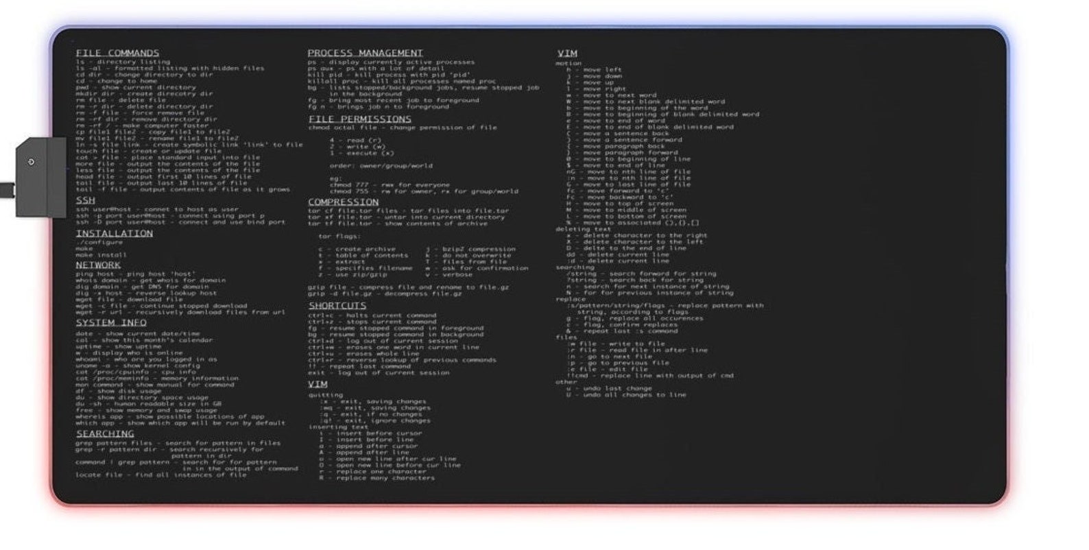 Linux Command Cheat Sheet LED Gaming Mouse Pad - Etsy