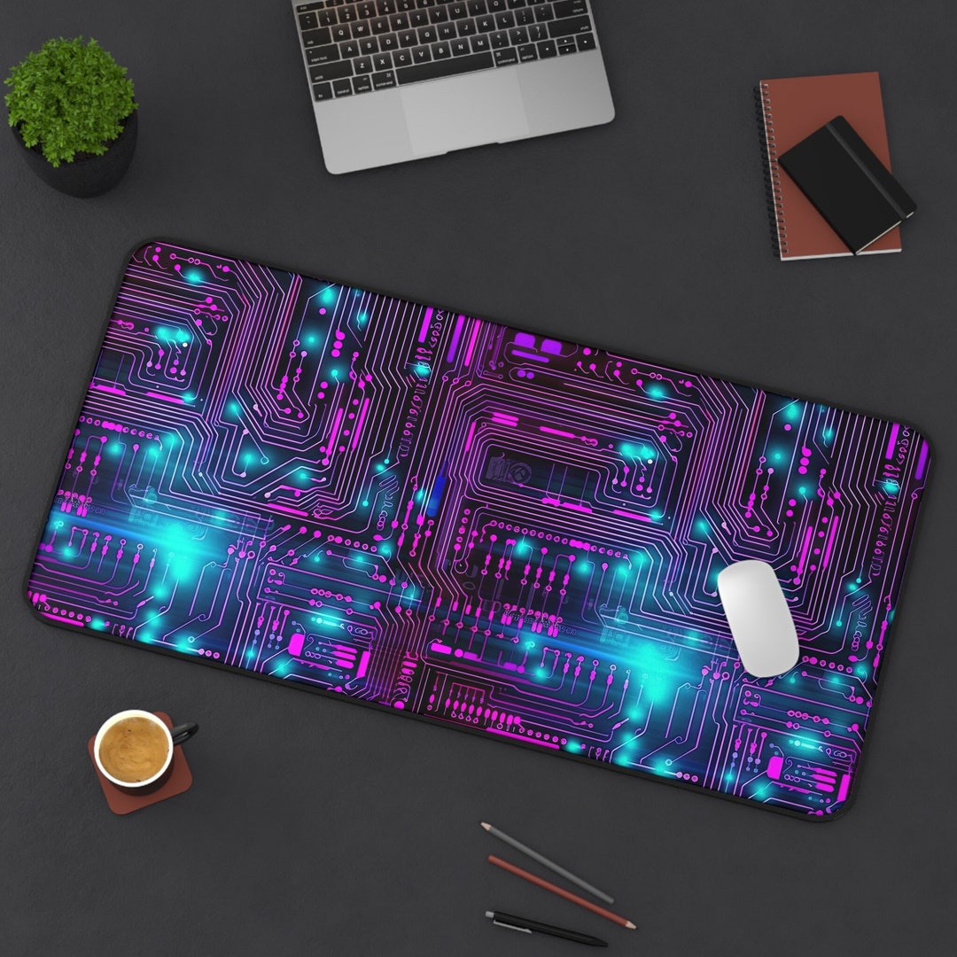 Cyber Punk Purple and Blue Motherboard Desk Mat, Extra Large Mouse Pad ...