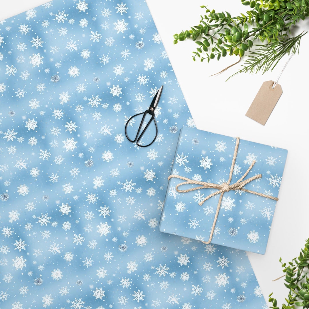 Snow Flakes White and Light Blue Gift Wrapping Paper Roll, Birthday ...