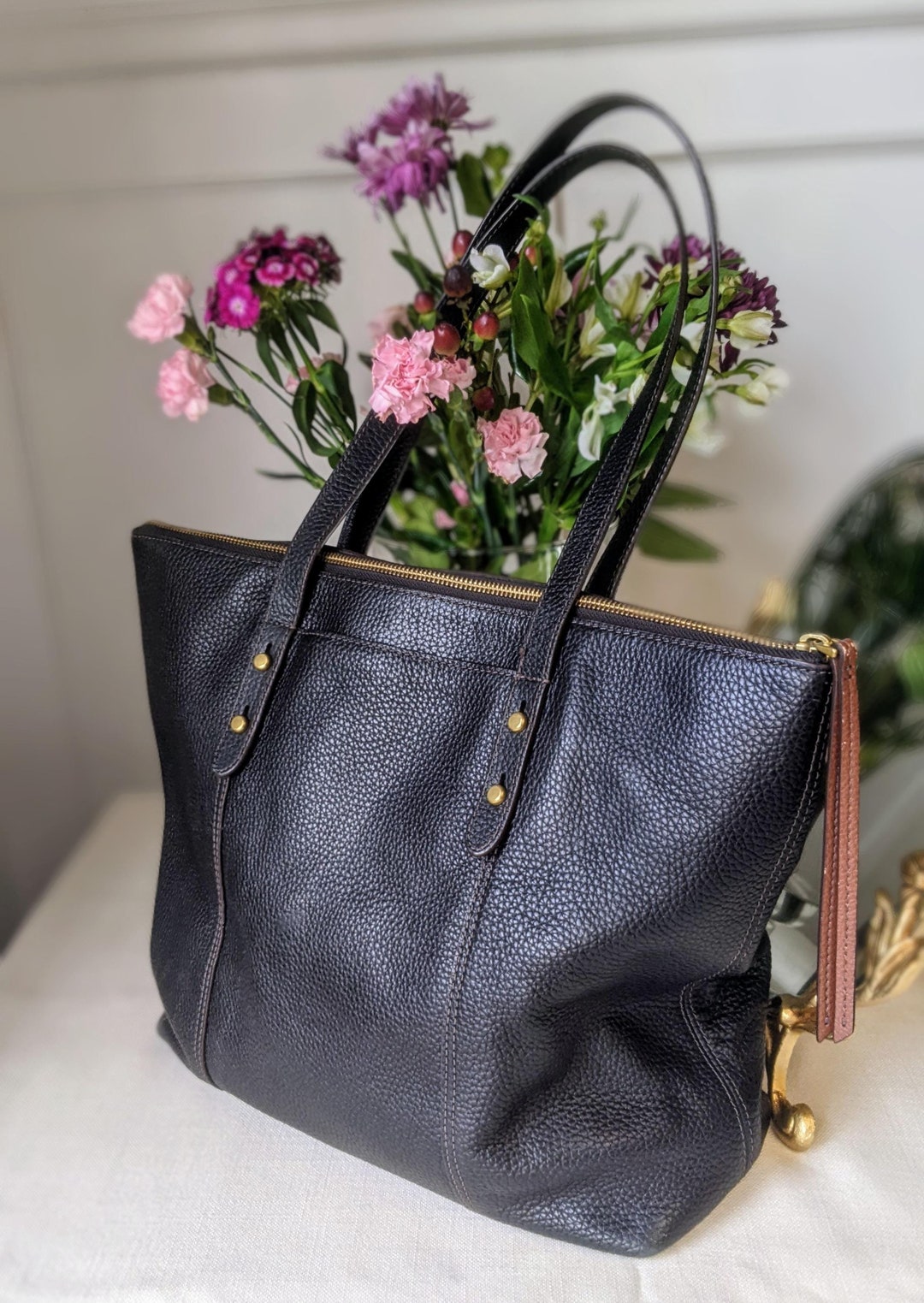 Vintage Fossil Jenna Tote Bag, Large Fossil Leather Bag - Etsy