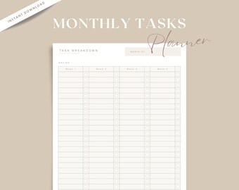 Monthly Task Organizer Printable Task Template Monthly Task Tracker ...