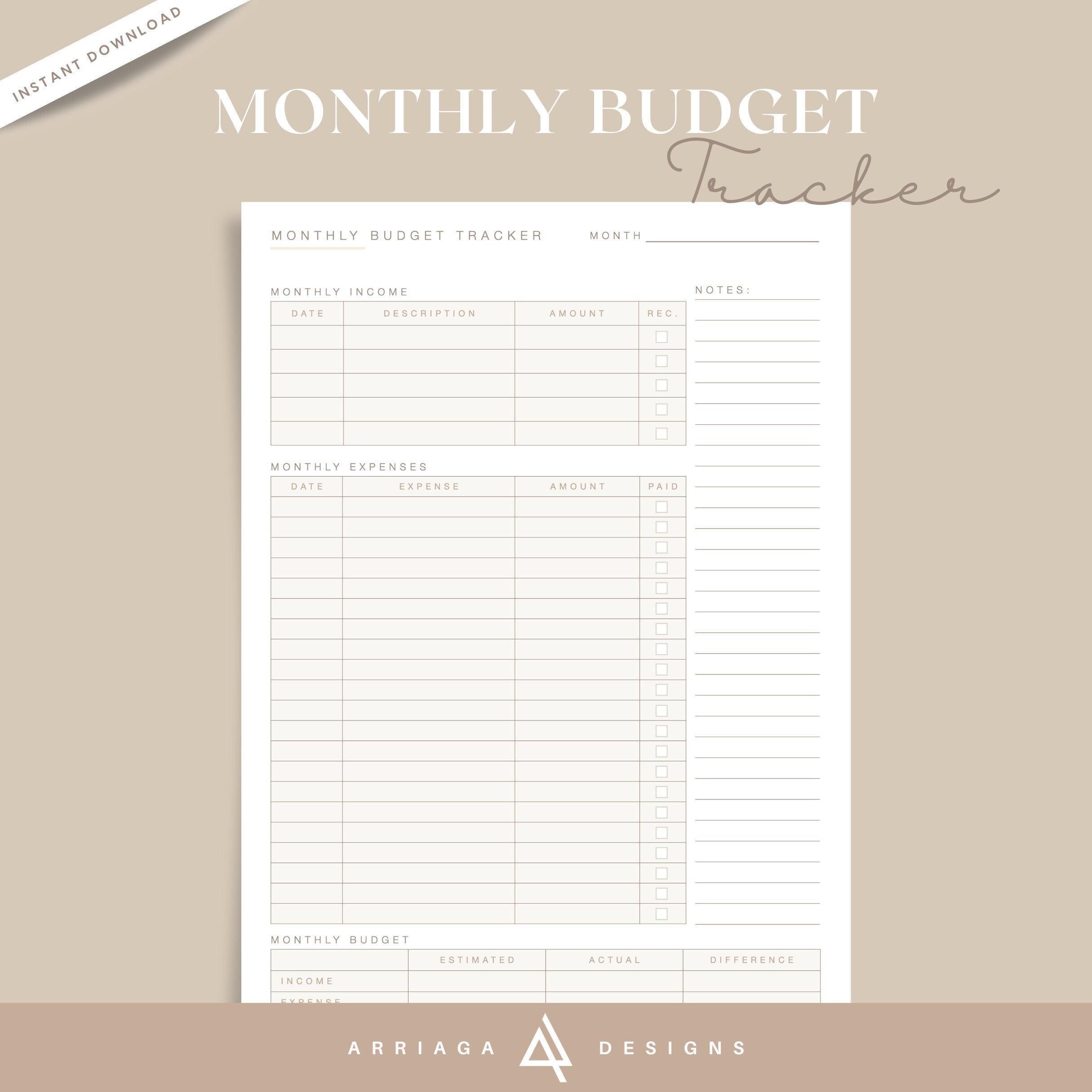 Monthly Budget Tracker Printable Digital Download - Etsy