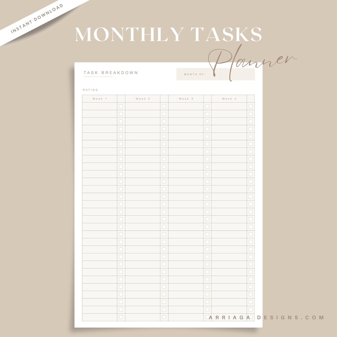 Monthly Task Tracker Printable Download - Etsy
