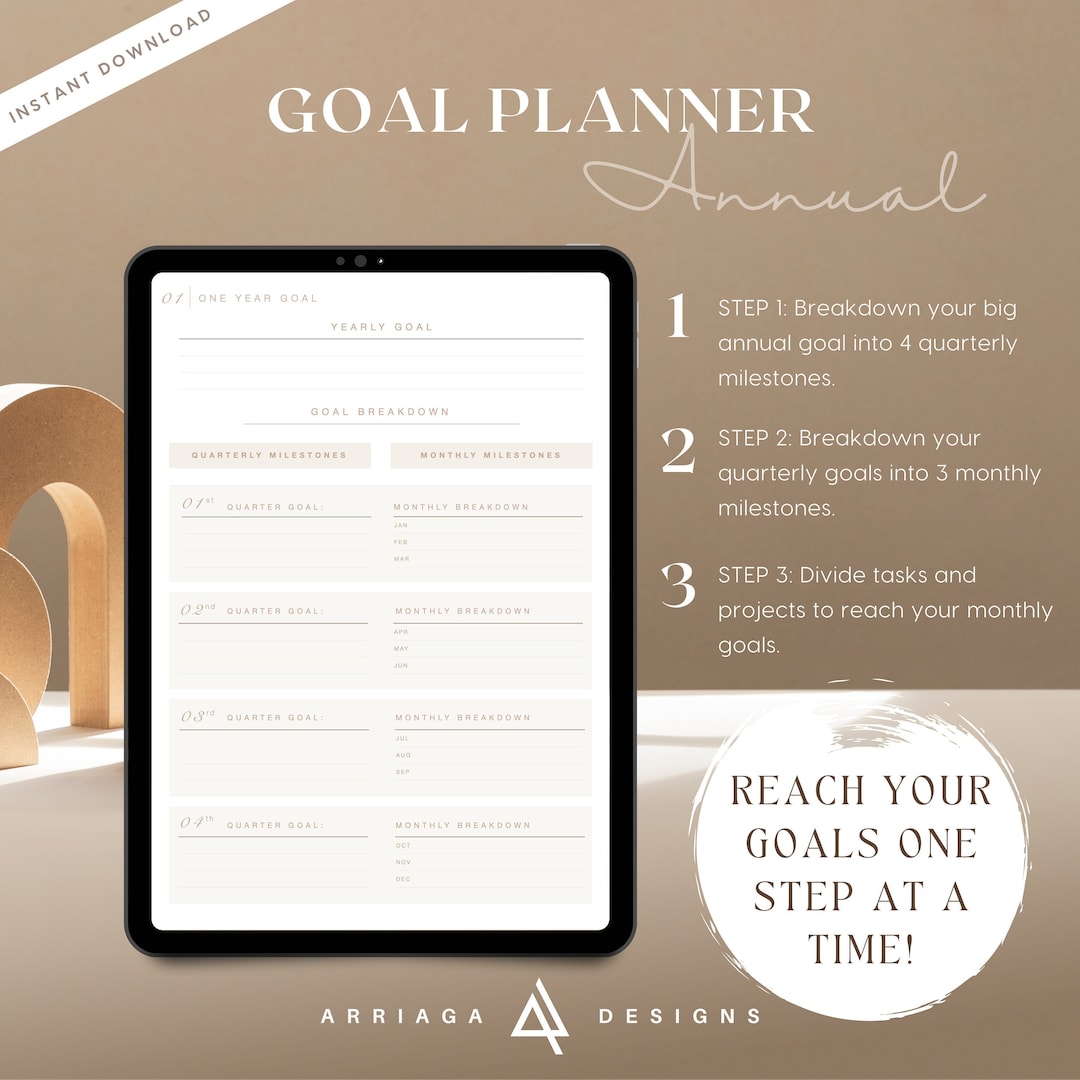 Goal Planner Printable Yearly Goal Breakdown Quarterly and Monthly - Etsy