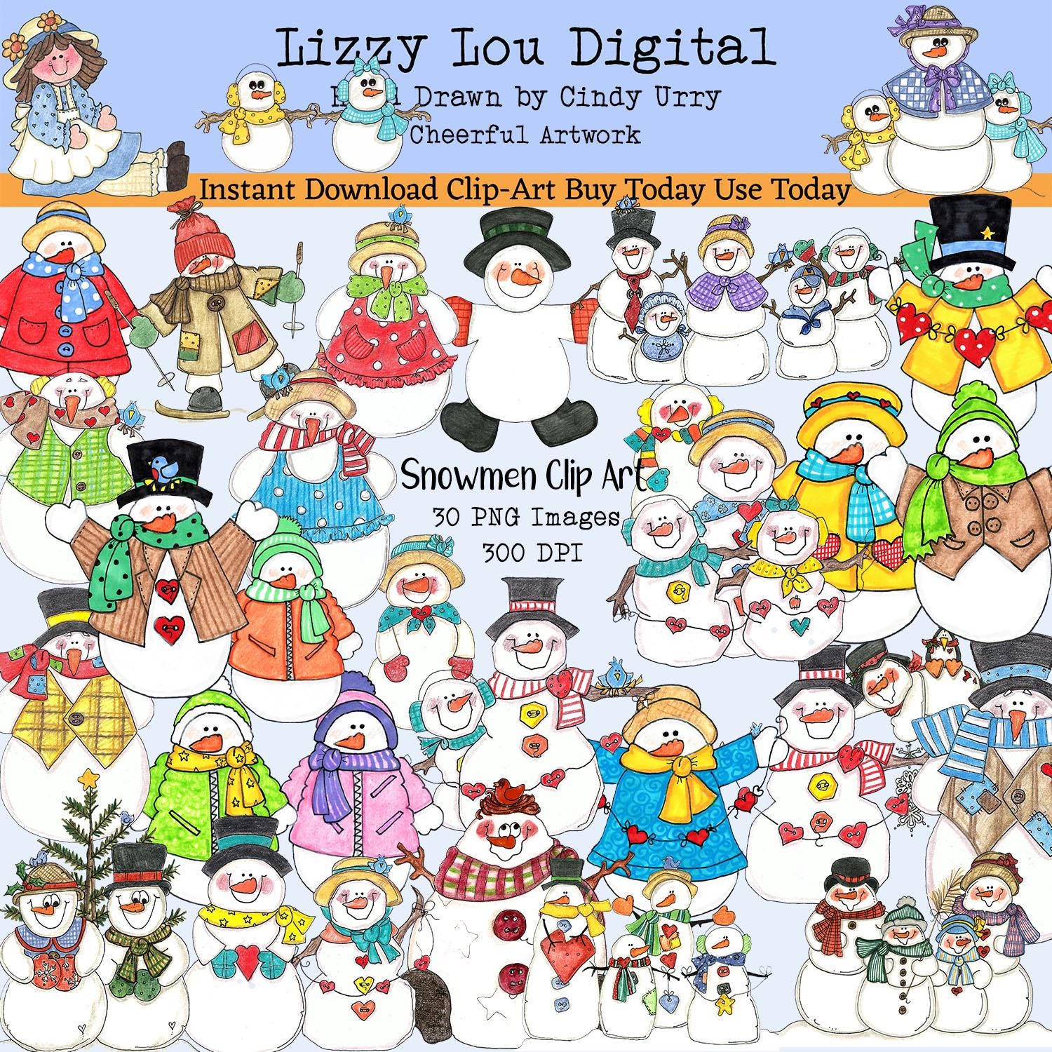 Snowmen Clip-art. Images Are .png at 300dpi. Digital Files. for ...