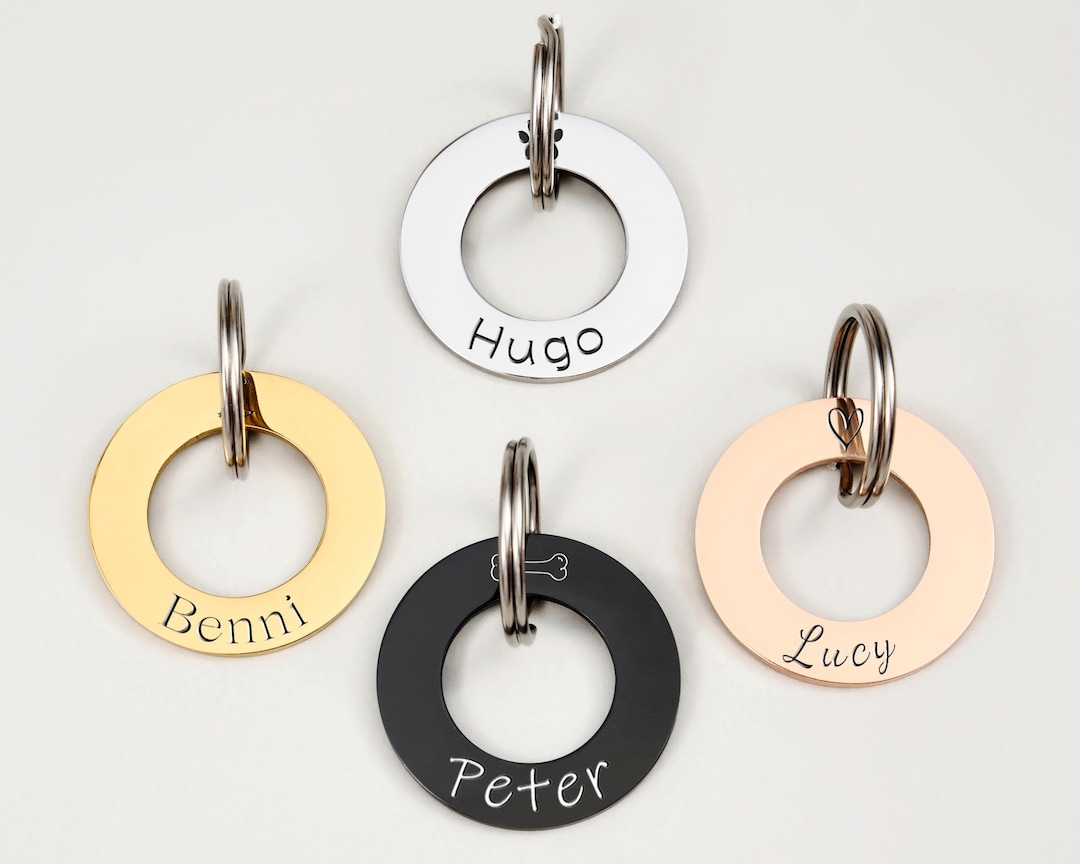 Personalized Circle Dog Name Tag, Double Side Free Engraved Cat ID ...