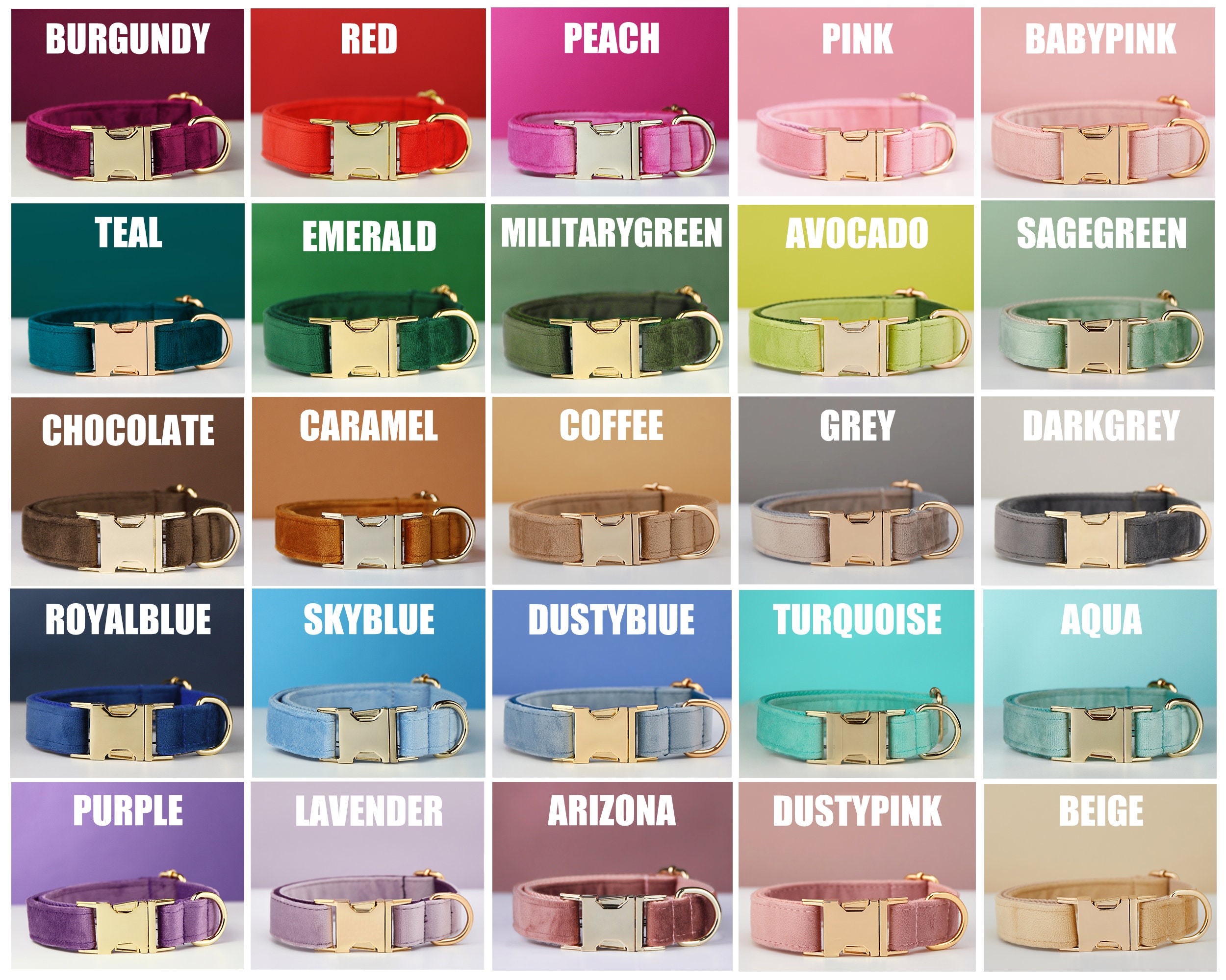 Multiple Colour Velvet Personalise Dog Collar Leash Set With - Etsy Canada