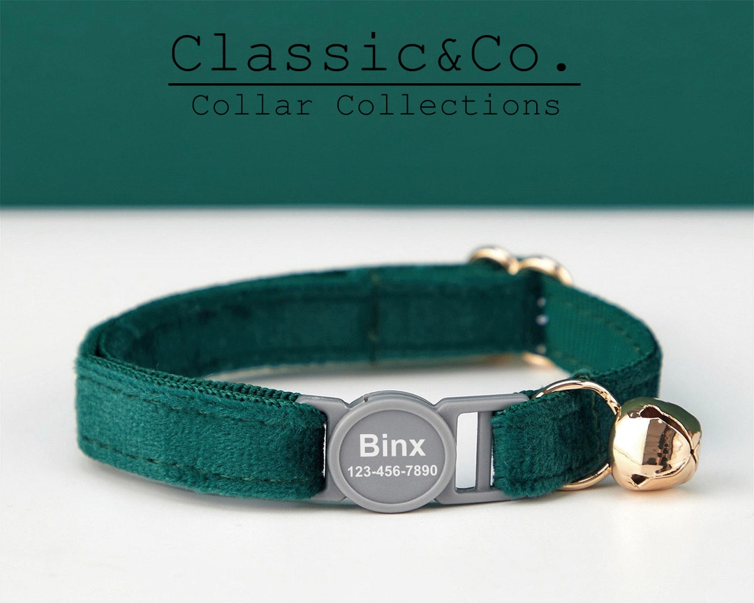 Breakaway Emerald Green Velvet Personalized Cat Collar Bow Tie Leash ...