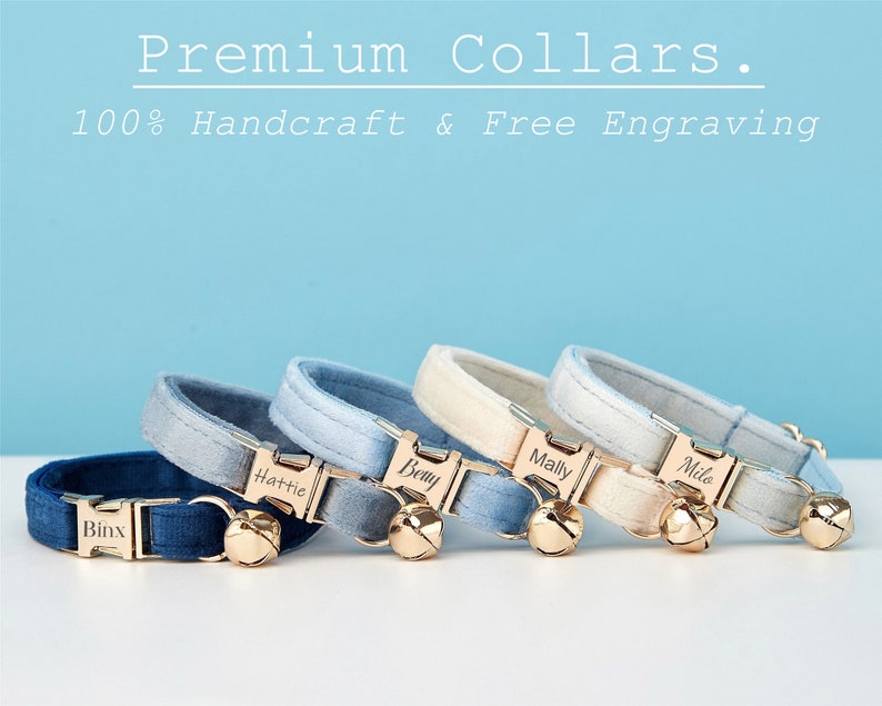 Luxury Velvet Sky Dustyblue Personalized Cat Collar Bowtie - Etsy