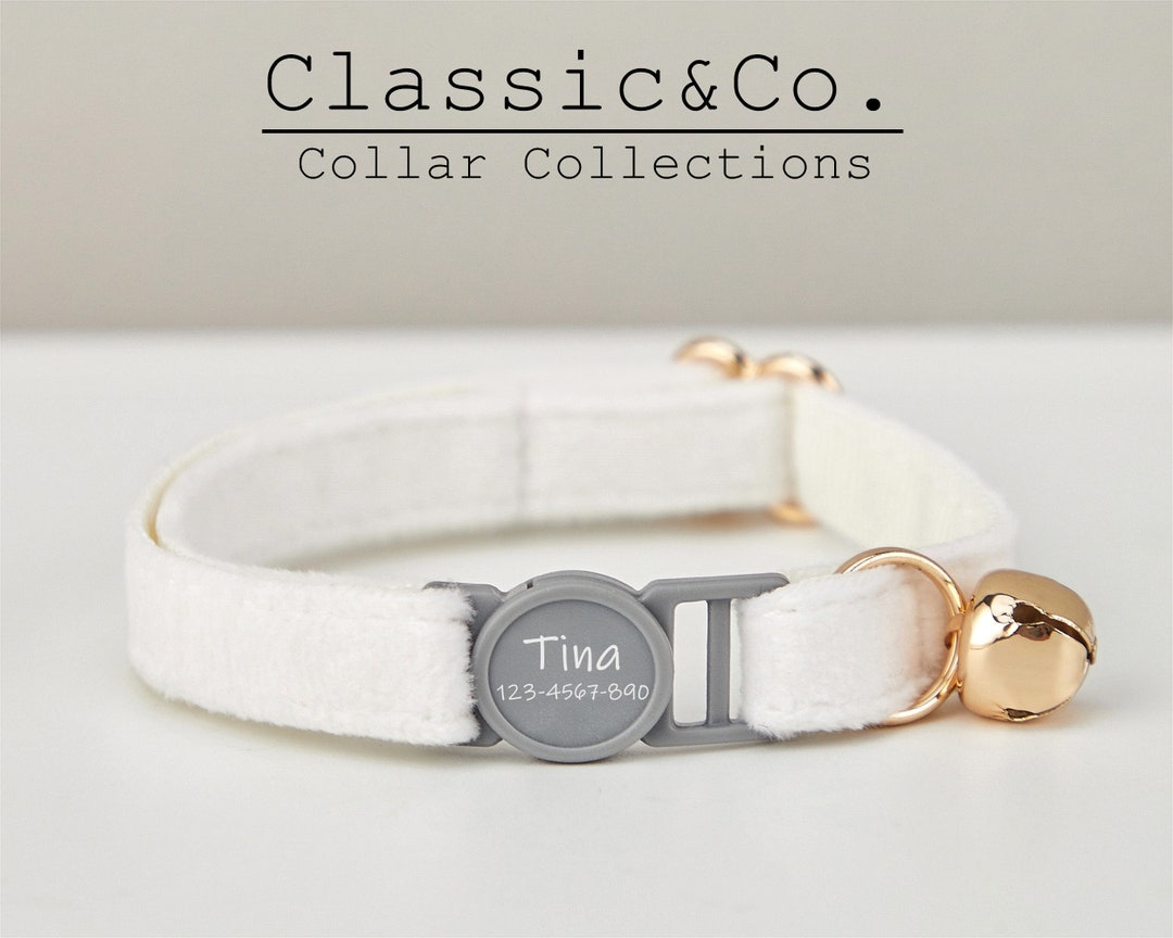 Breakaway White Velvet Personalized Cat Collar Bow Tie Leash Set,custom ...