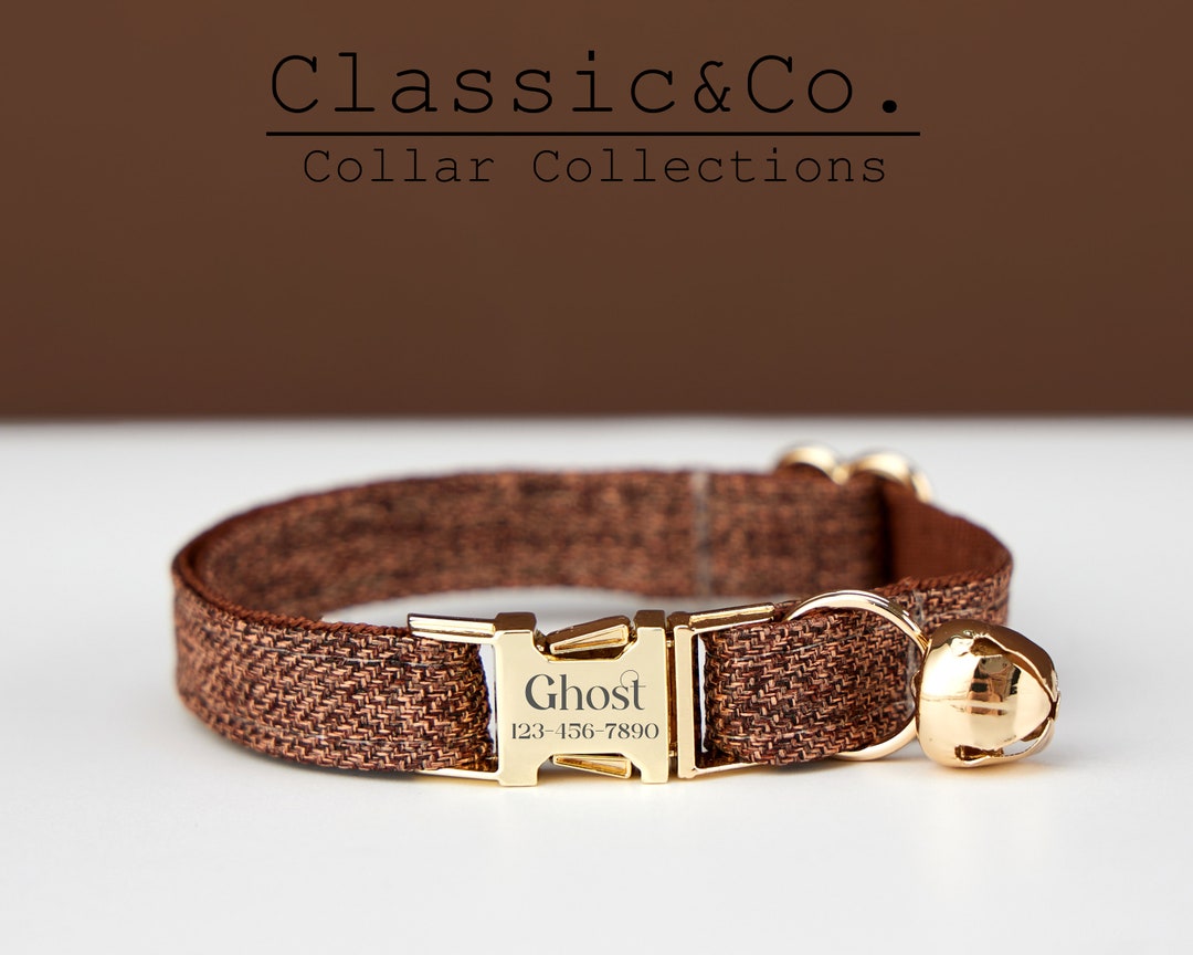 Rust Tweed Fabric Cat Collar Bow Tie Set,side Open Gold Buckle Custom ...