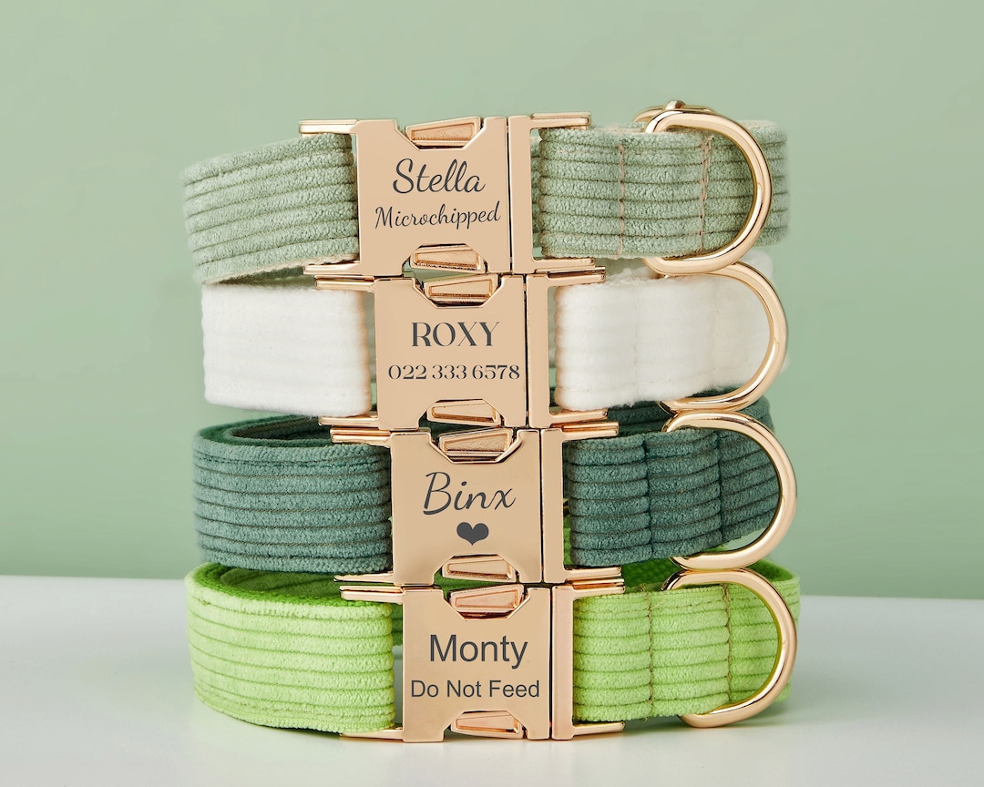 Multiple Colour Corduroy Personalise Dog Collar Leash Set With Bow ...