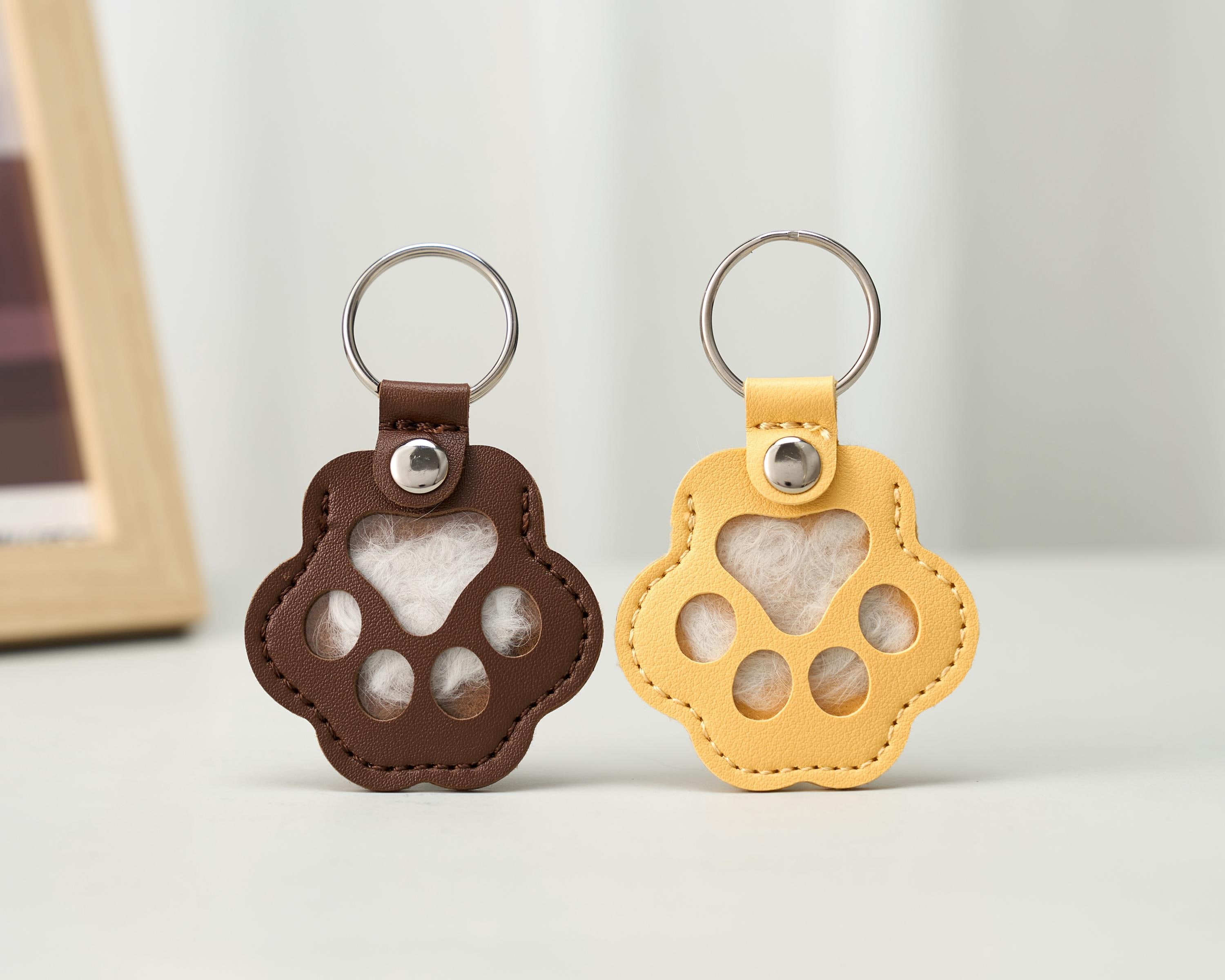 Engraved Pet Fur Keychain, Dog Hair Keepsake Holder, Memorial Leather ...