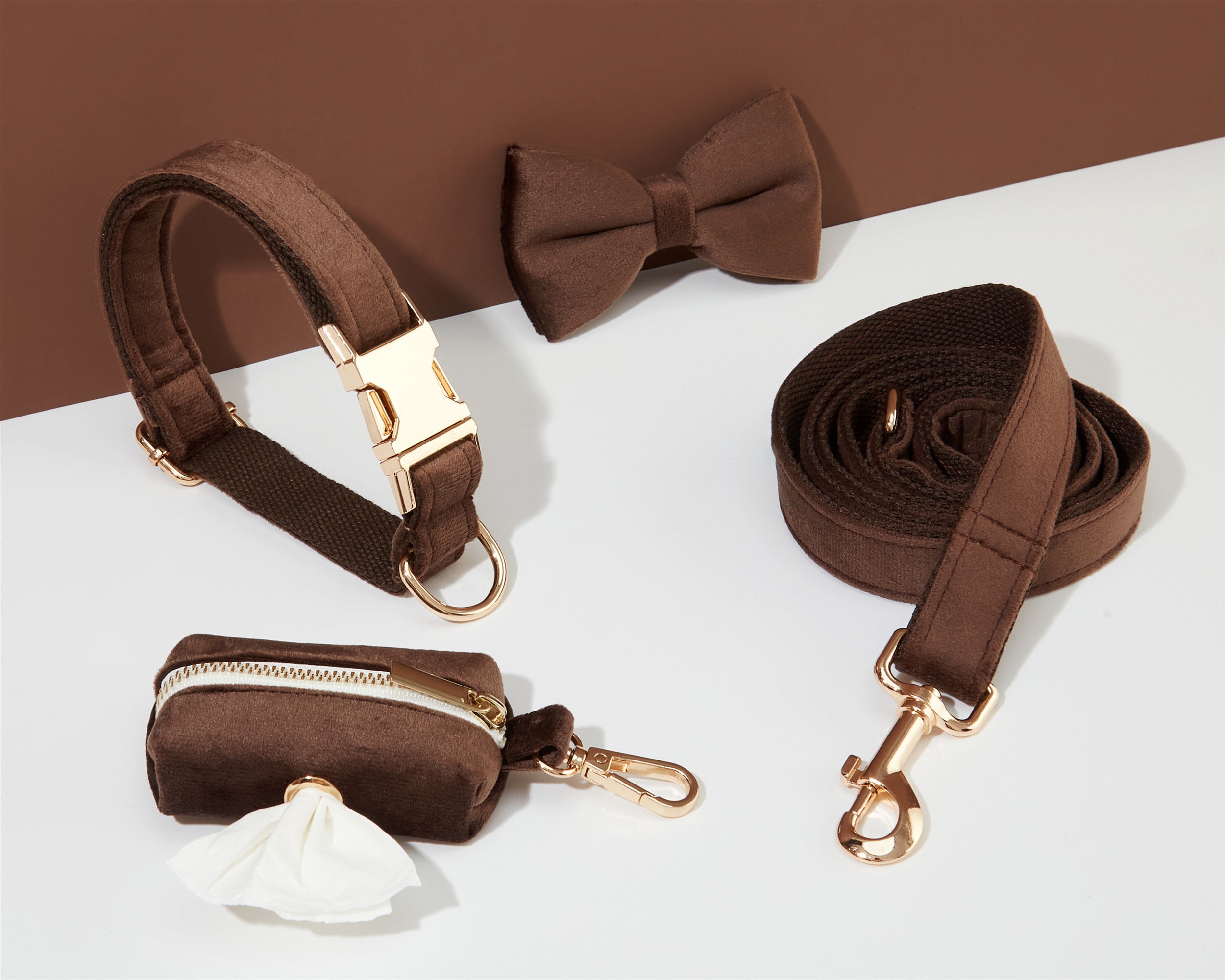 Chocolate Velvet Dog Harness and Leash Set, Personalize Step in Puppy ...