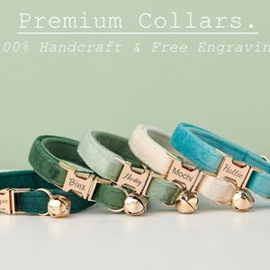 Luxury Velvet Green Blue Personalized Cat Collar Bow Tie Leash Set ...