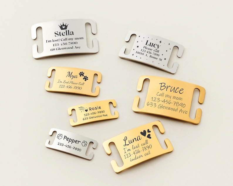 Personalized Slide-on Collar Pet ID Tag, Custom Engraved Gold Silver ...