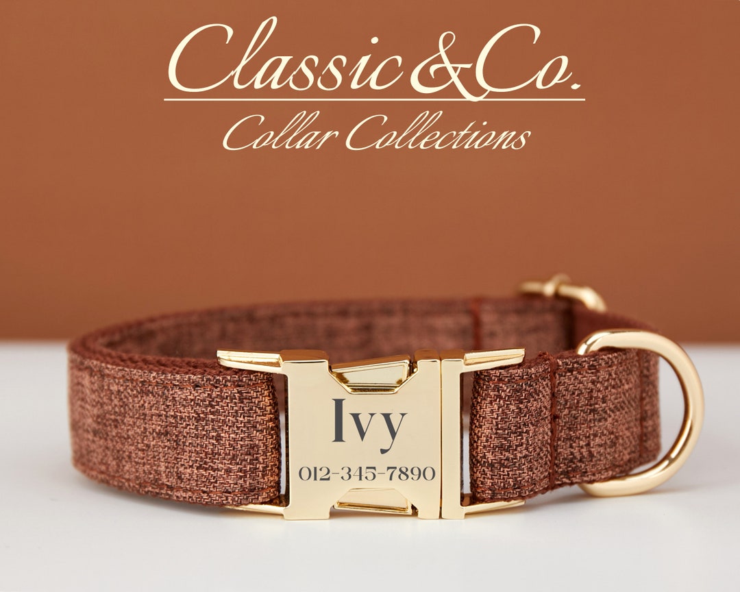 Rust Tweed Personalized Dog Collar Bow Tie Leash Set,custom Engraved ...