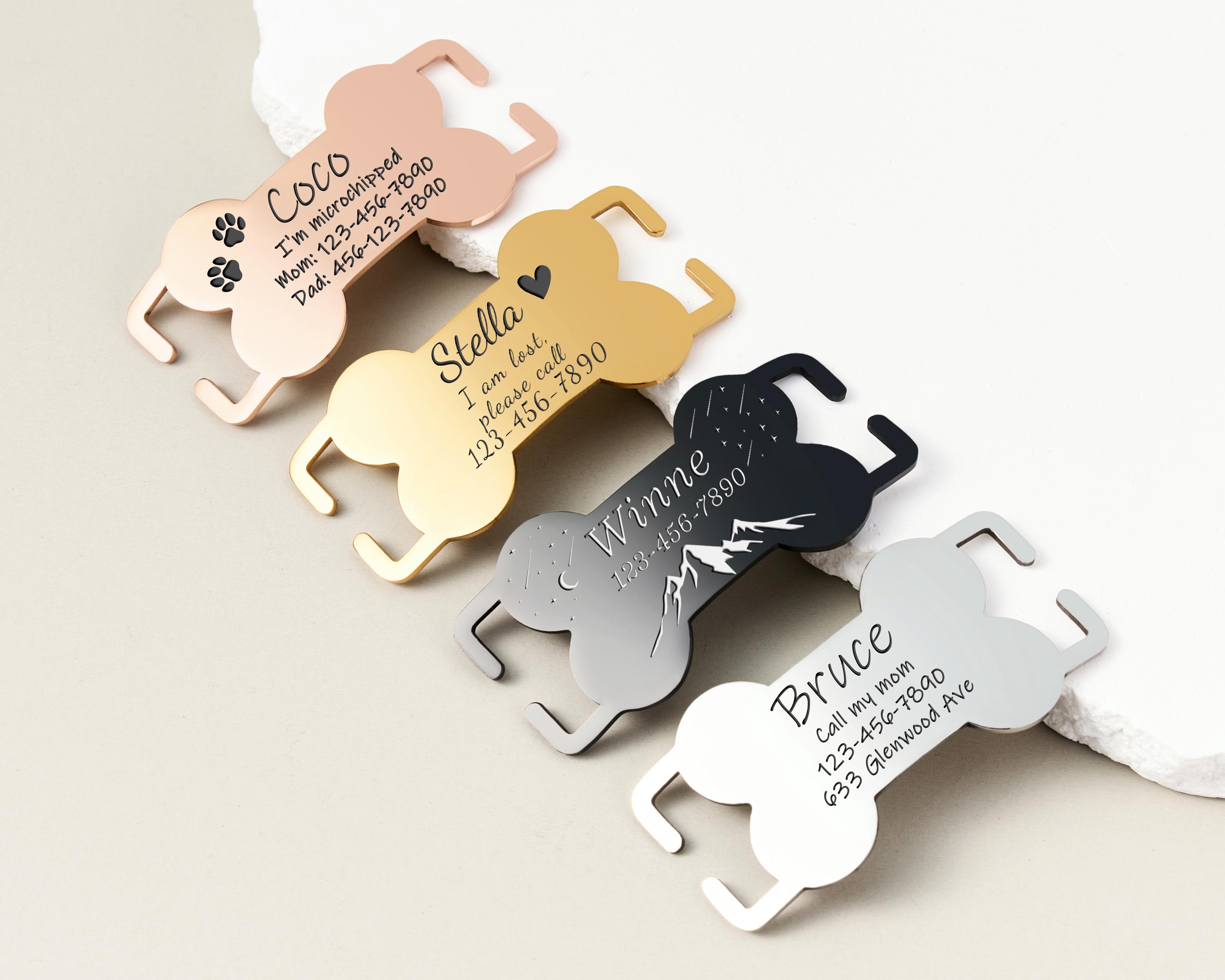 Custom Gold Silver Silent Pet ID Tag, Personalized Slide-on Dog Collar ...