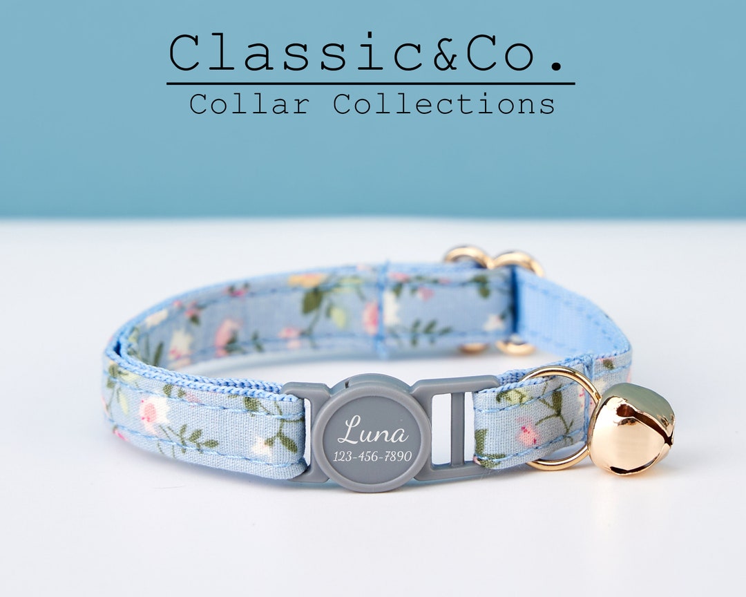 Breakaway Colorful Floral Personalized Cat Collar Bowtie Leash Set ...