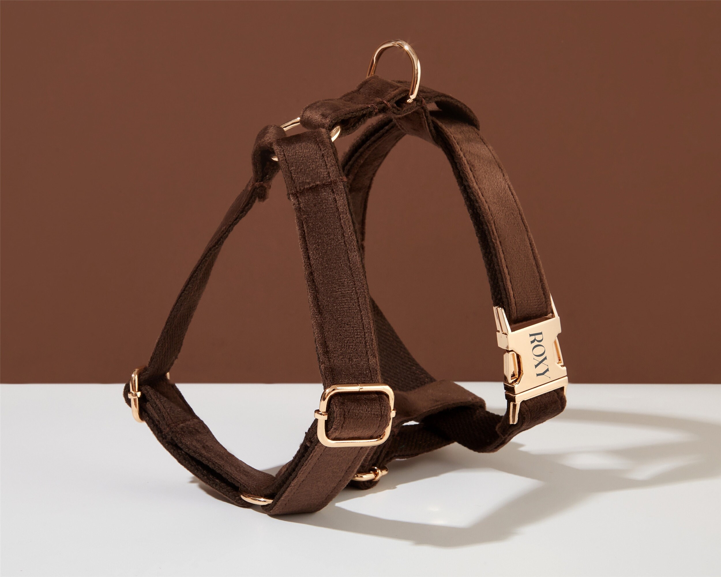 Chocolate Velvet Dog Harness and Leash Set, Personalize Step in Puppy ...