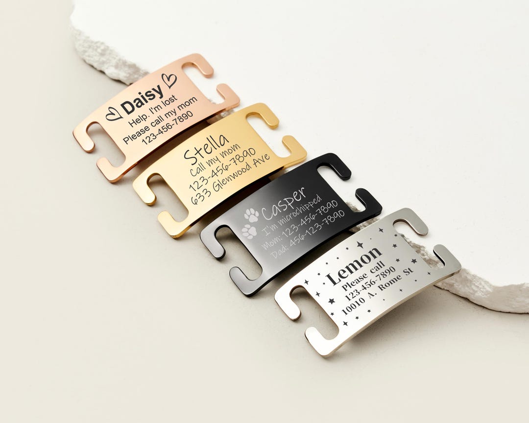 Personalized Slide-on Rose Gold Collar Tag for Pets, Custom Silent ID ...