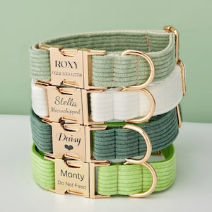 Multiple Colour Corduroy Personalise Dog Collar Leash Set With Bow ...