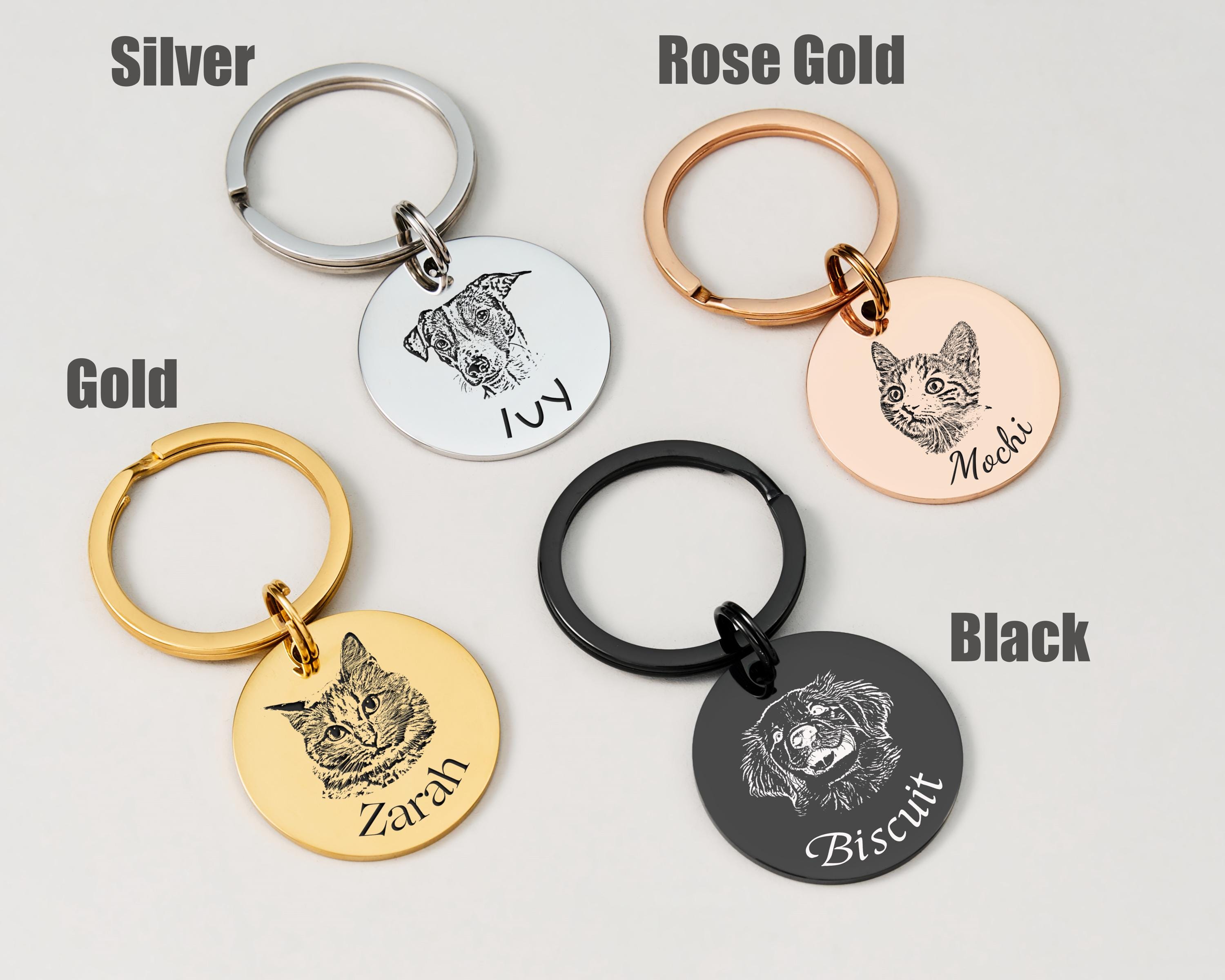 Personalized Pet Portrait Keychain, Custom Engraved Dog and Cat Image ...