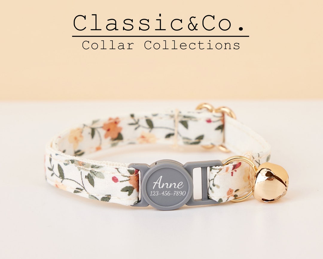 Breakaway Colorful Floral Personalized Cat Collar Bowtie Leash Set ...