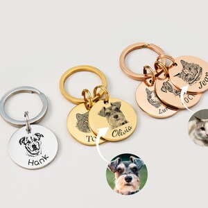 Engraved Pet Portrait Keychain, Personalized Dog and Cat Memorial Tag ...