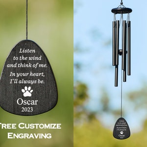 Black Double Side Personalized Engrave Pet Memorial Outdoor Wind Chime ...