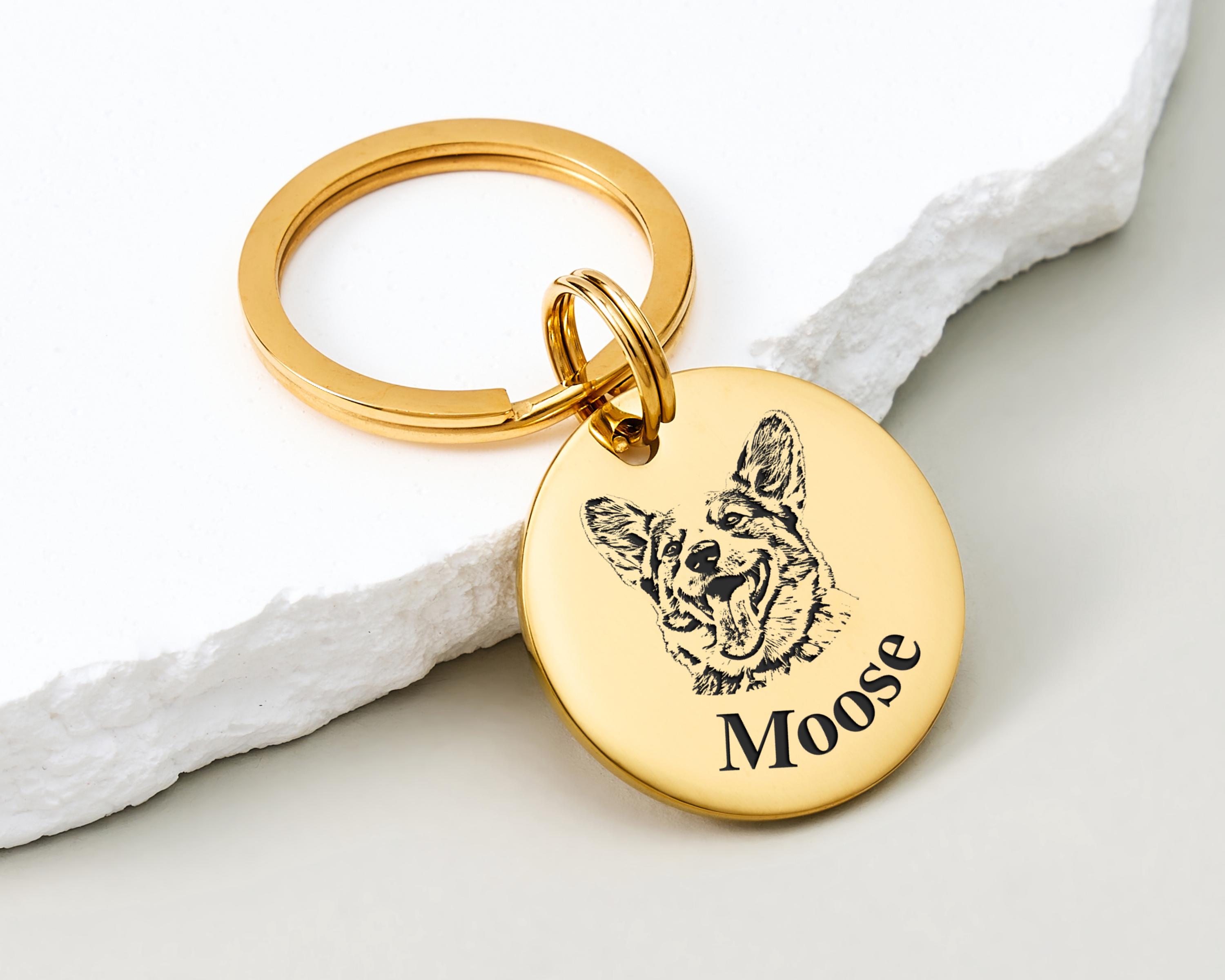 Personalized Pet Portrait Keychain, Custom Engraved Dog and Cat Image ...