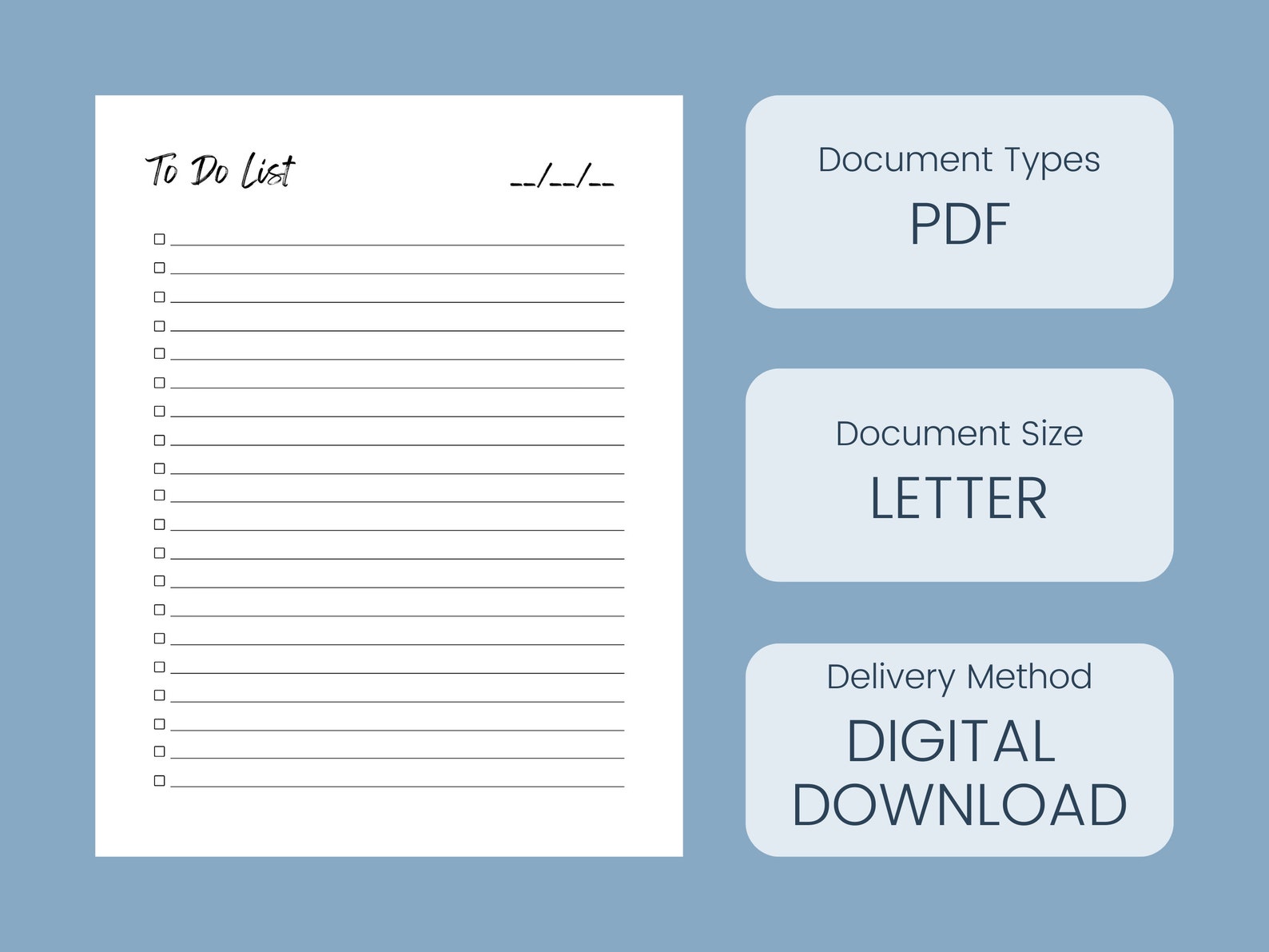 Printable to Do List - PDF Printable, Instant Download, Simple, Todo ...