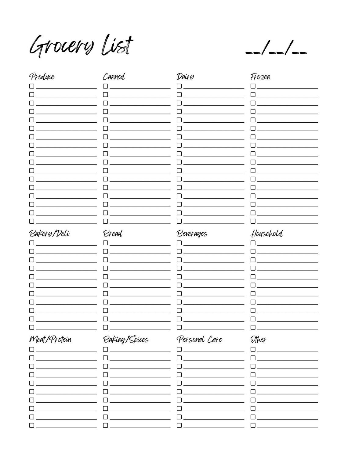 Printable Grocery List - PDF Printable, Instant Download, Simple ...