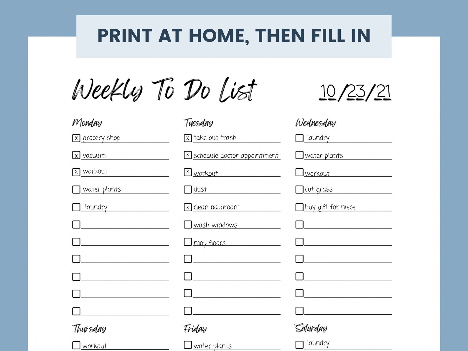 Printable Weekly to Do List - PDF Printable, Instant Download, Simple ...