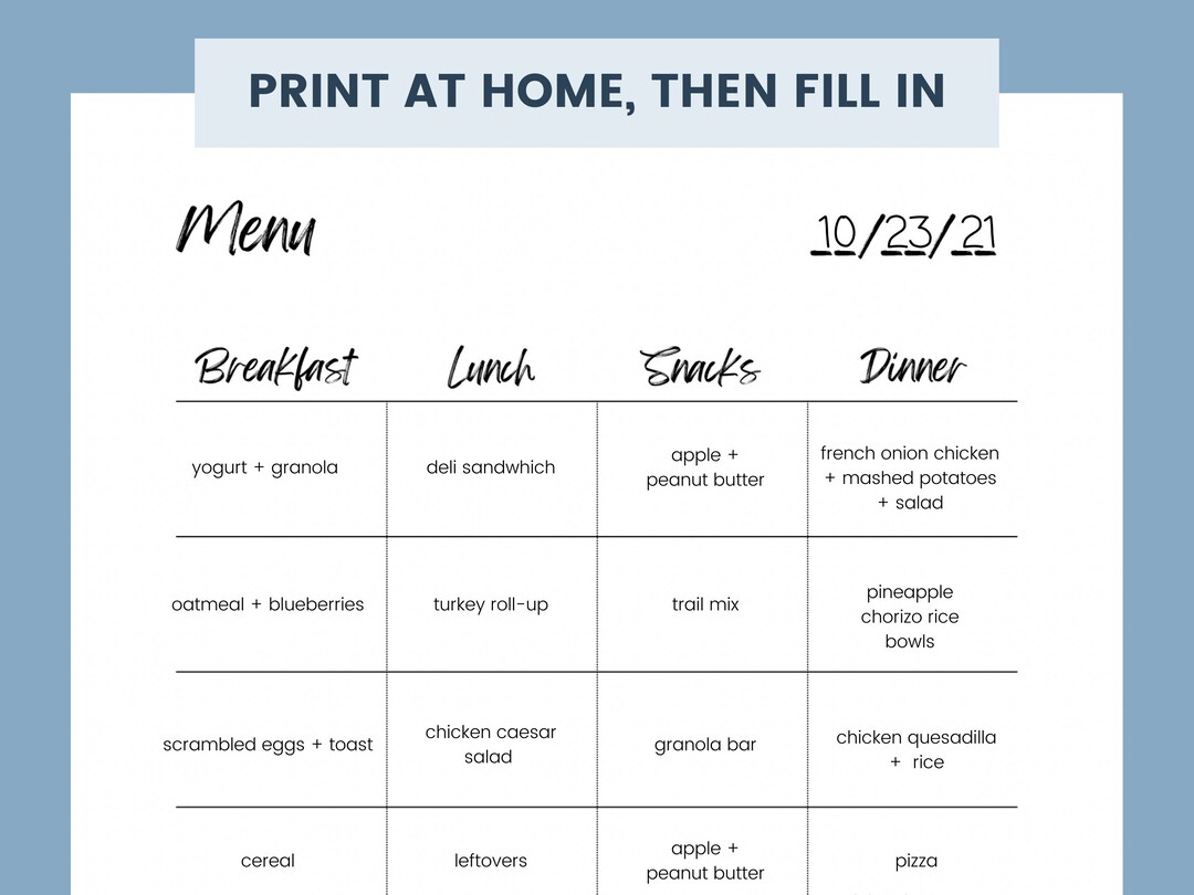 Printable Meal Planner - Weekly Menu - PDF - Digital Download - Etsy