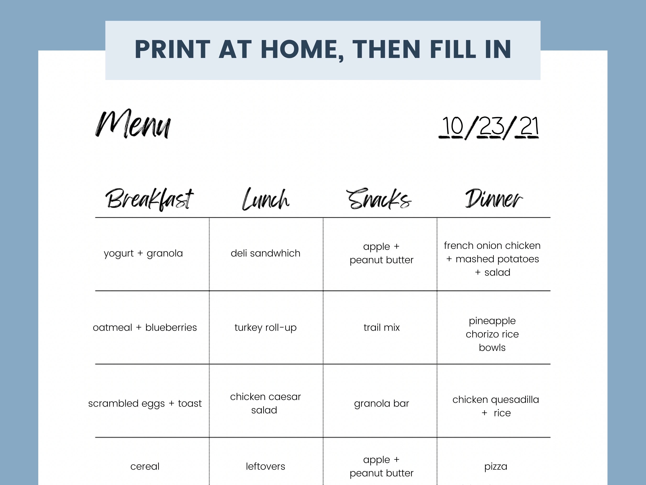 Printable Meal Planner - Weekly Menu - PDF - Digital Download - Etsy