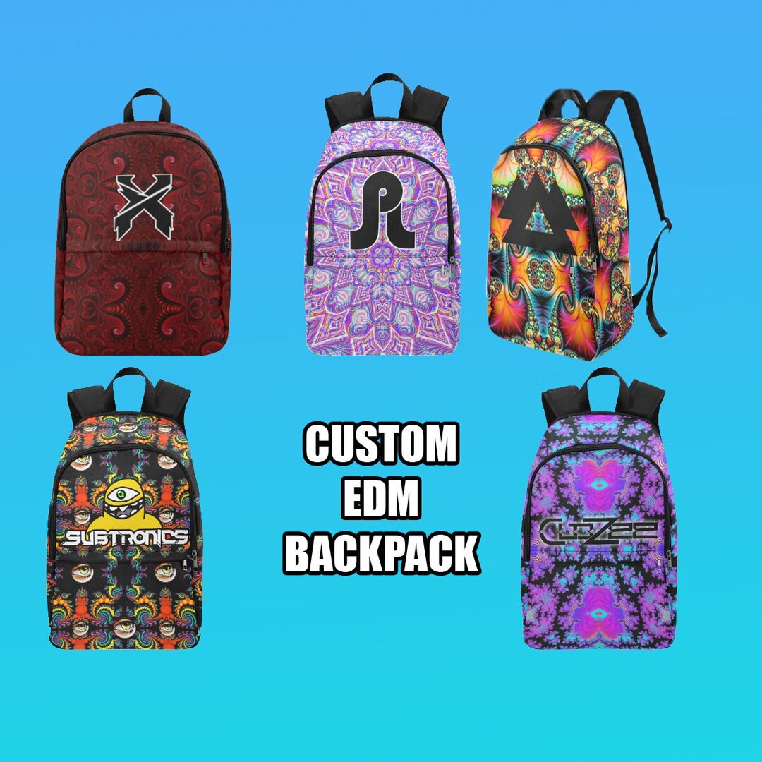 Custom EDM DJ Backpack Festival Rave Accessories Trippy Fractal Pattern ...