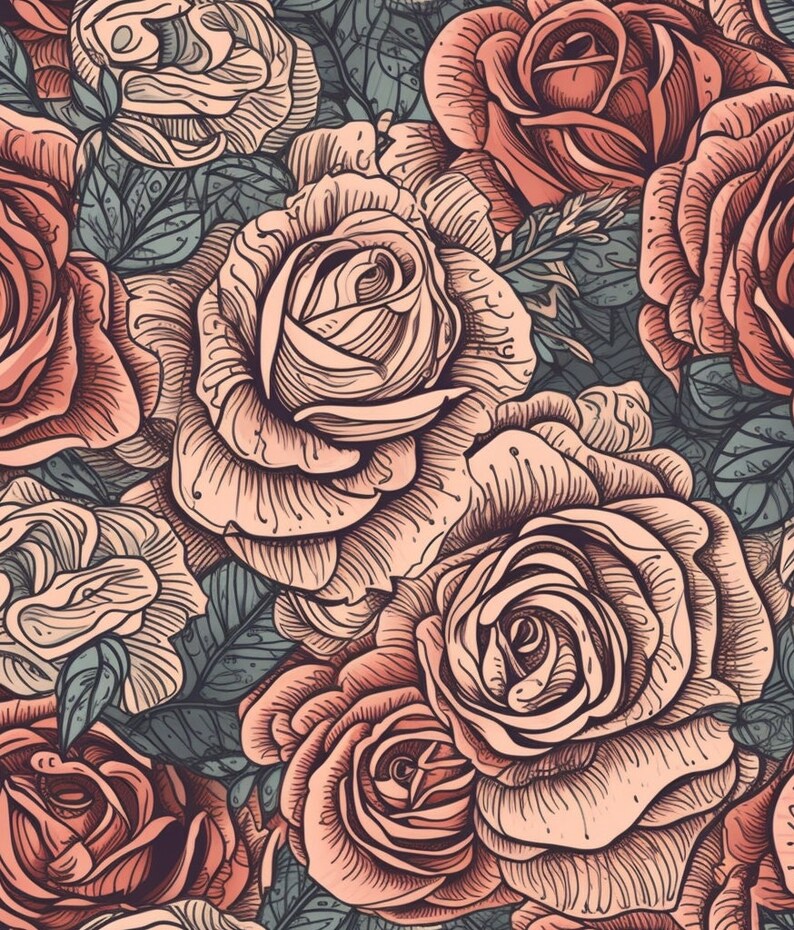 Rose Pattern Digital Download | Printable Floral Roses Design | Instant ...