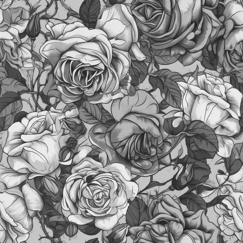 Black and White Rose Pattern Digital Download | Instant Download | High ...