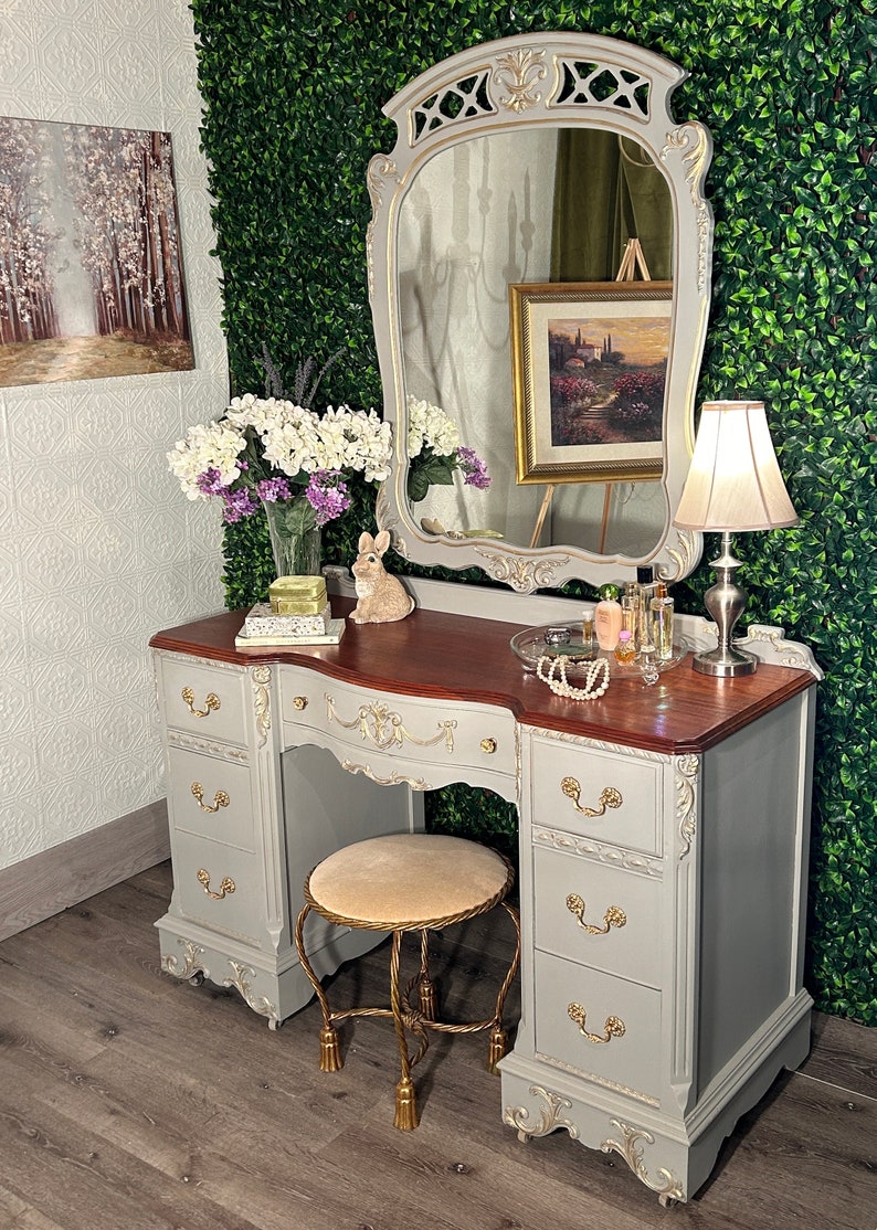 SOLD!** - Please Do Not Purchase. Vintage Vanity W/ Mirror, Cherry Top ...